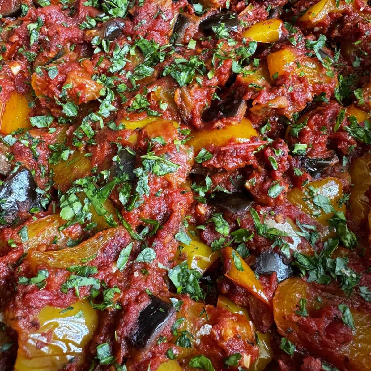 Aubergine and Pepper Saksuka Turkish Meze (Aubergine Dip) - Laurens ...